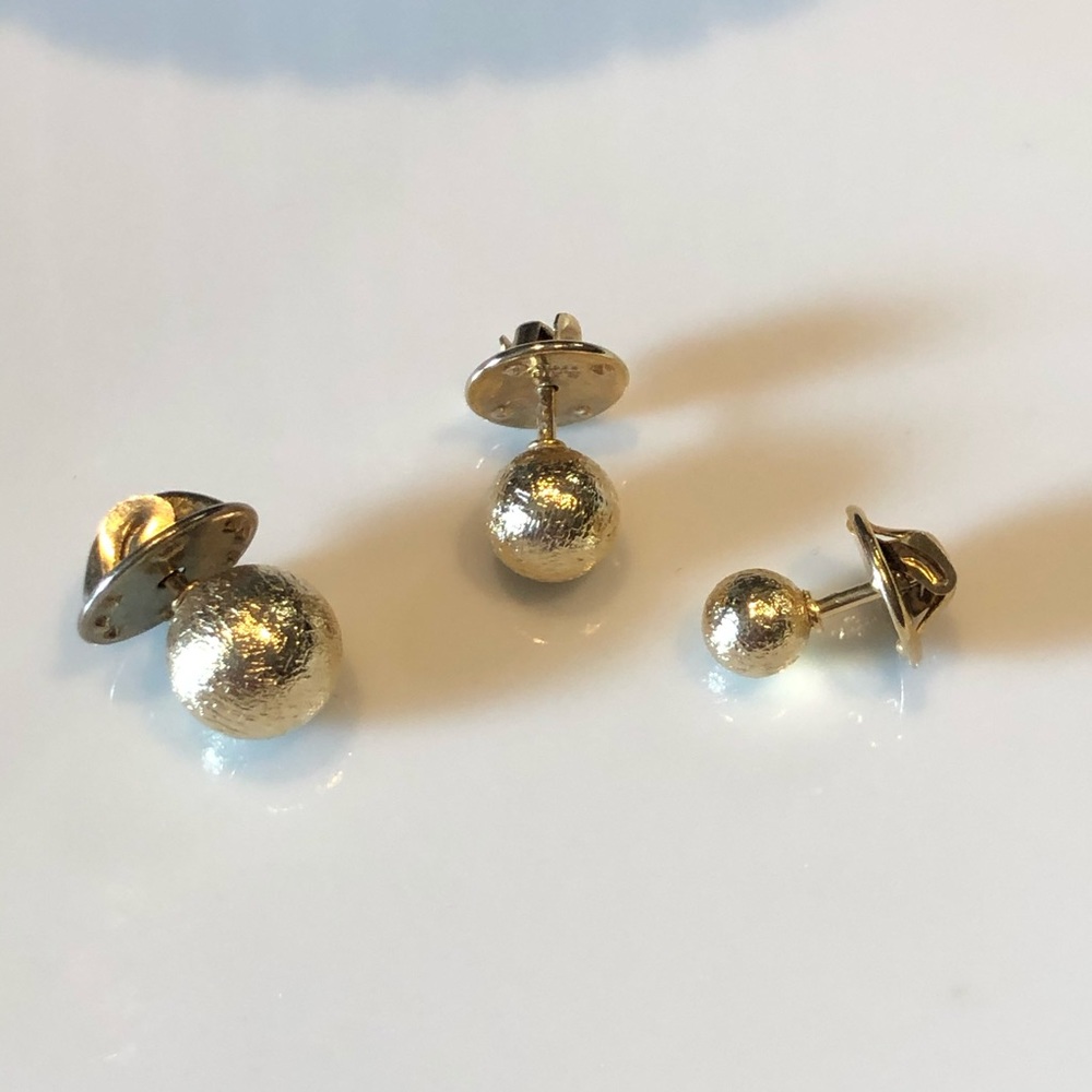 Vintage Trio Of Brushed Gold Ball Pins/Brooch - Gem